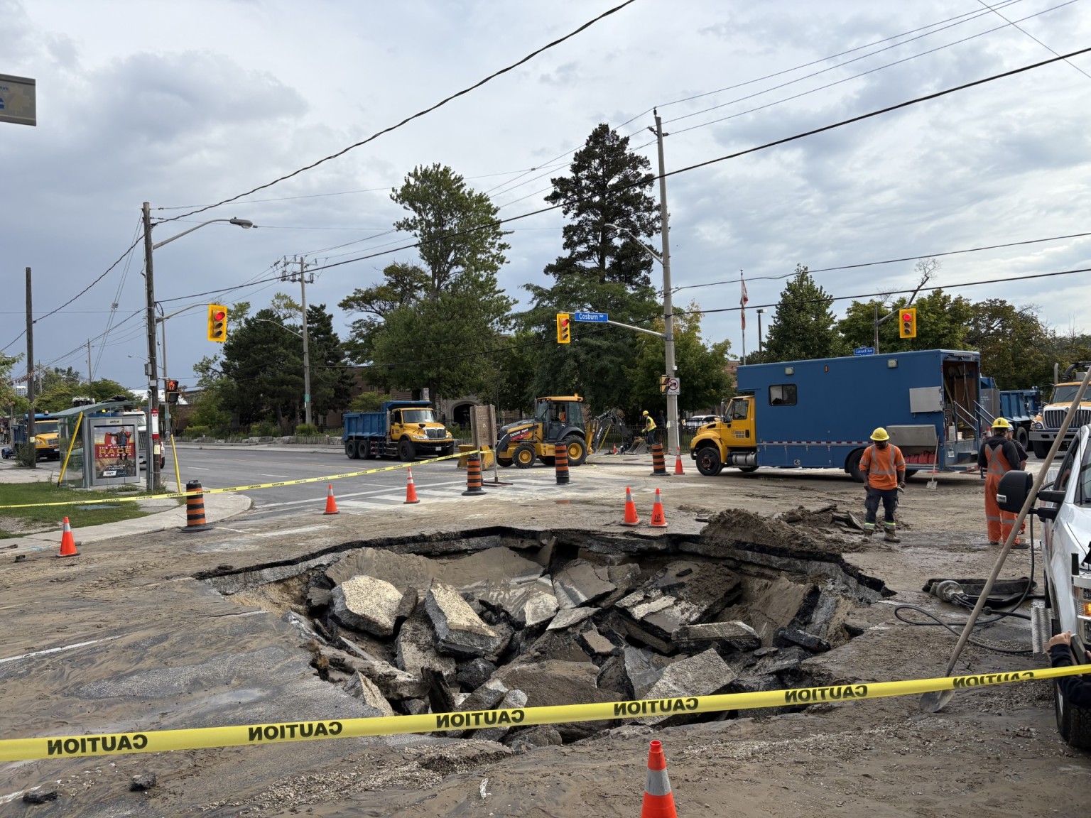 Sinkhole at Coxwell and Cosburn Avenues causes basement flooding and ...